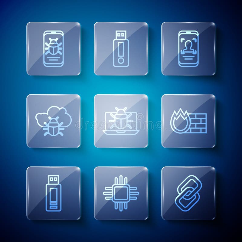 Set Line Usb Flash Processor with Microcircuitos Cpu Chain Link Mobile and Face Identifier ...