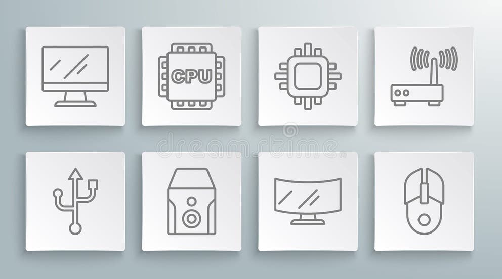 Set Line USB, Processor with CPU, Uninterruptible Power Supply, Computer Monitor Screen, Mouse ...