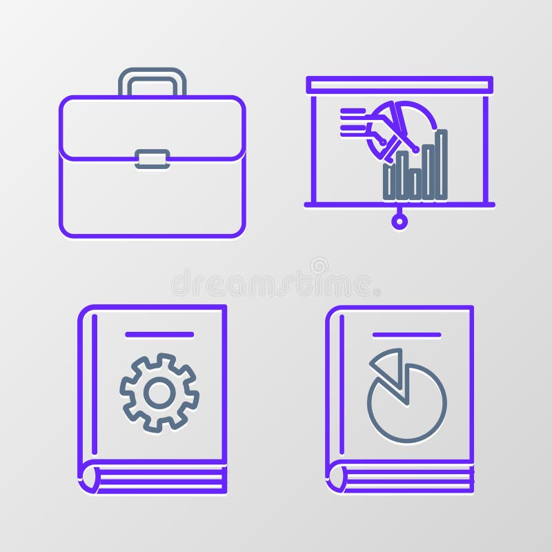 Set Line User Manual, Board with Graph Chart and Briefcase Icon. Vector ...
