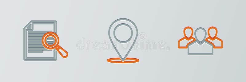 Set Line Users Group, Document with Search and Map Pin Icon. Vector ...