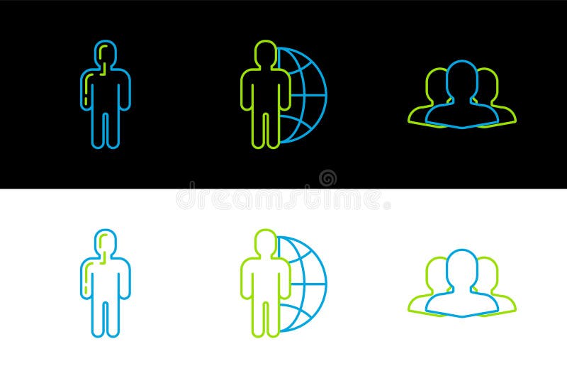 Set Line Users Group, of Man in Business Suit and Globe and People Icon ...