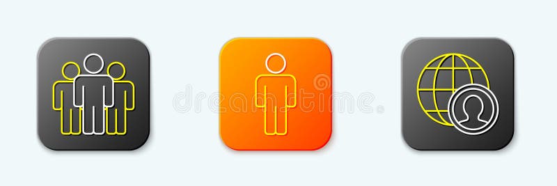 Set Line Users Group, of Man and Globe and People Icon. Vector Stock ...