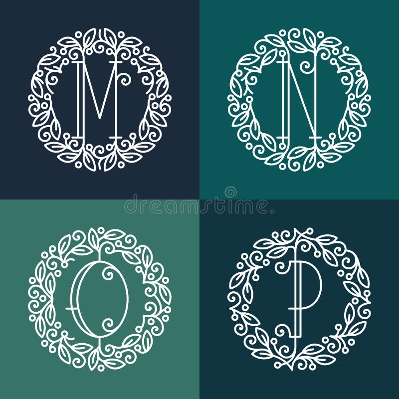 Set of Line Vector Monograms Stock Vector - Illustration of leaf, lacy ...