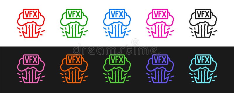 Set Line VFX Icon Isolated on Black and White Background. Vector Stock ...