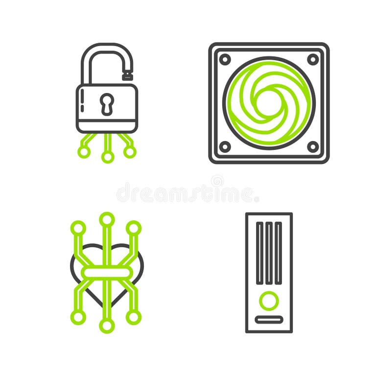 Set Line Video Game Console, Processor, Computer Cooler and Lock ...