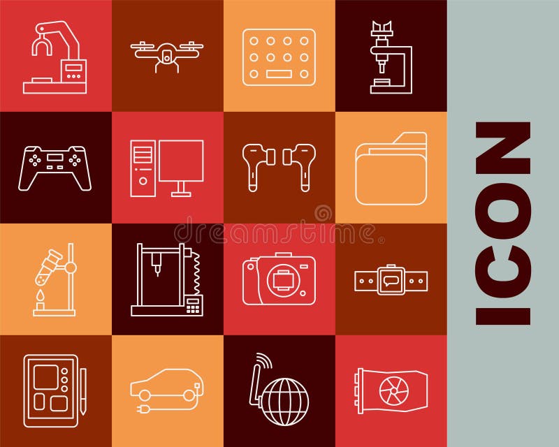 Set Line Video Graphic Card, Smartwatch, Document Folder, Pills in ... Set Line Video Graphic Card, Smartwatch, Document Folder, Pills in ...