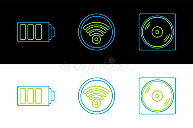 Set Line Vinyl Disk, Battery Charge Level Indicator and Wi-Fi Wireless ...