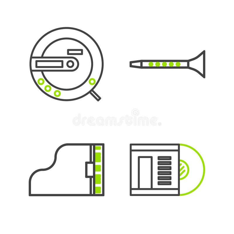 Set Line Vinyl Disk, Grand Piano, Clarinet and Music CD Player Icon ...