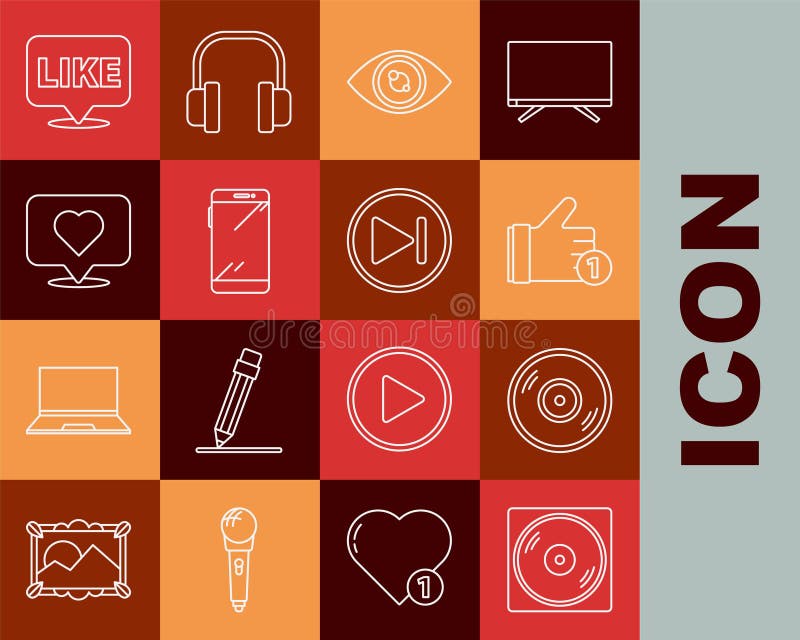 Set Line Vinyl Disk, Hand Like, Eye, Smartphone, Mobile Phone, Like ...