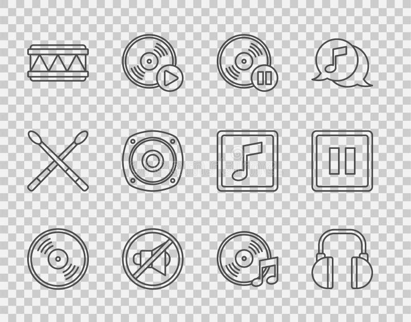 Set Line Vinyl Disk, Headphones, Speaker Mute, Drum, Stereo Speaker ...