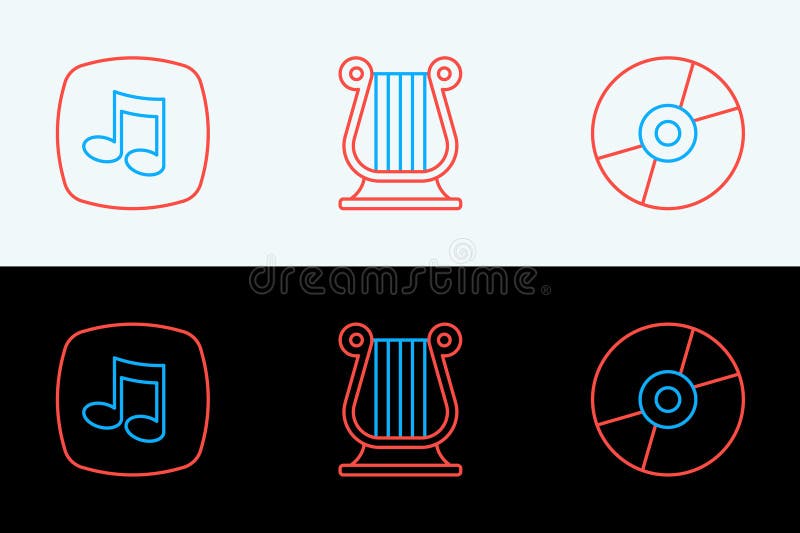 Set Line Vinyl Disk, Music Note, Tone and Ancient Greek Lyre Icon ...