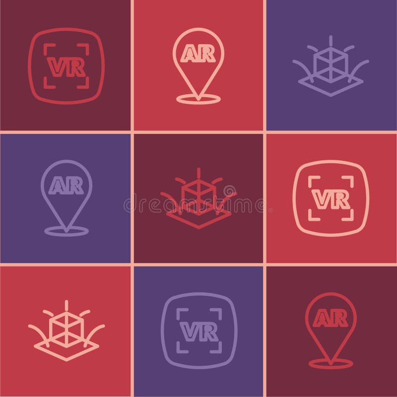 Set Line Virtual Reality, 3d Modeling and Augmented AR Icon. Vector ...