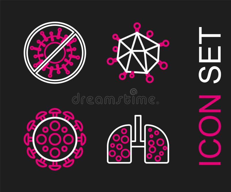 Set Line Virus Cells in Lung, and Stop Virus Icon. Vector Stock Vector ...