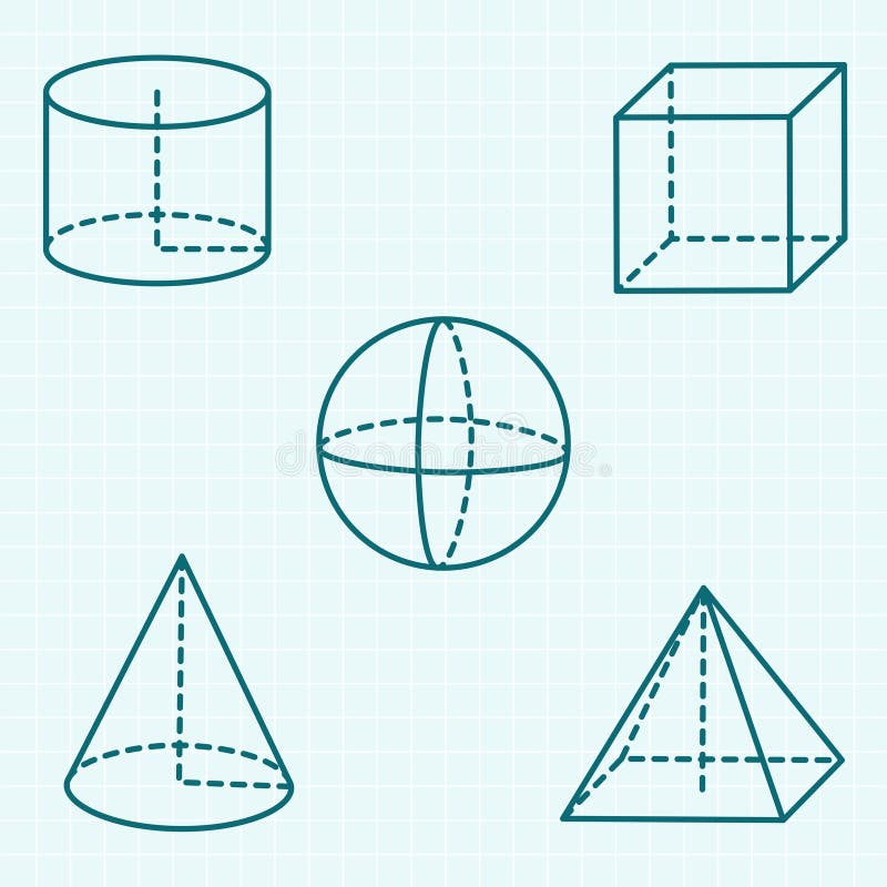 Set of Line Volumetric Geometric Basic Shapes, Isolated Math Items ...