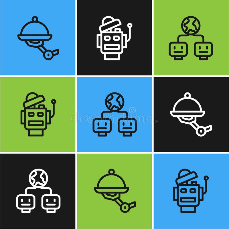 Set Line Waiter Robot, Artificial Intelligence and Robot Icon. Vector ... Set Line Waiter Robot, Artificial Intelligence and Robot Icon. Vector ...