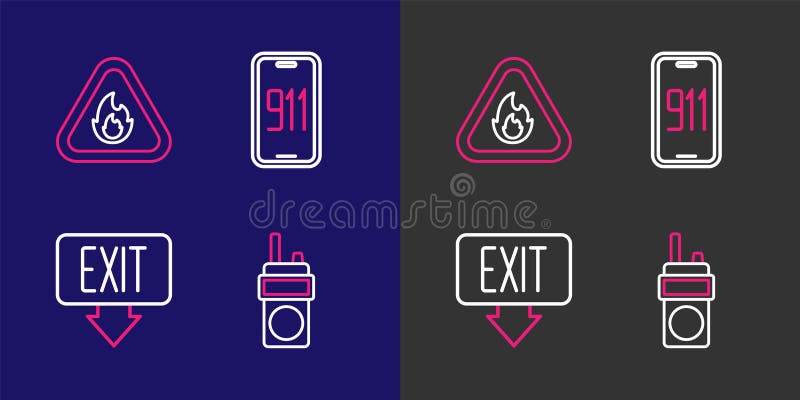 Set Line Walkie Talkie, Fire Exit, Mobile Emergency Call 911 and Flame ...