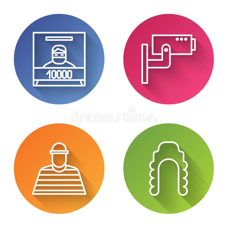 Set Line Wanted Poster, Security Camera, Prisoner and Judge Wig. Color ...