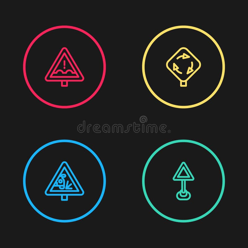 Set Line Warning Road Sign, Triangle Warning Blank, Roundabout Traffic ...