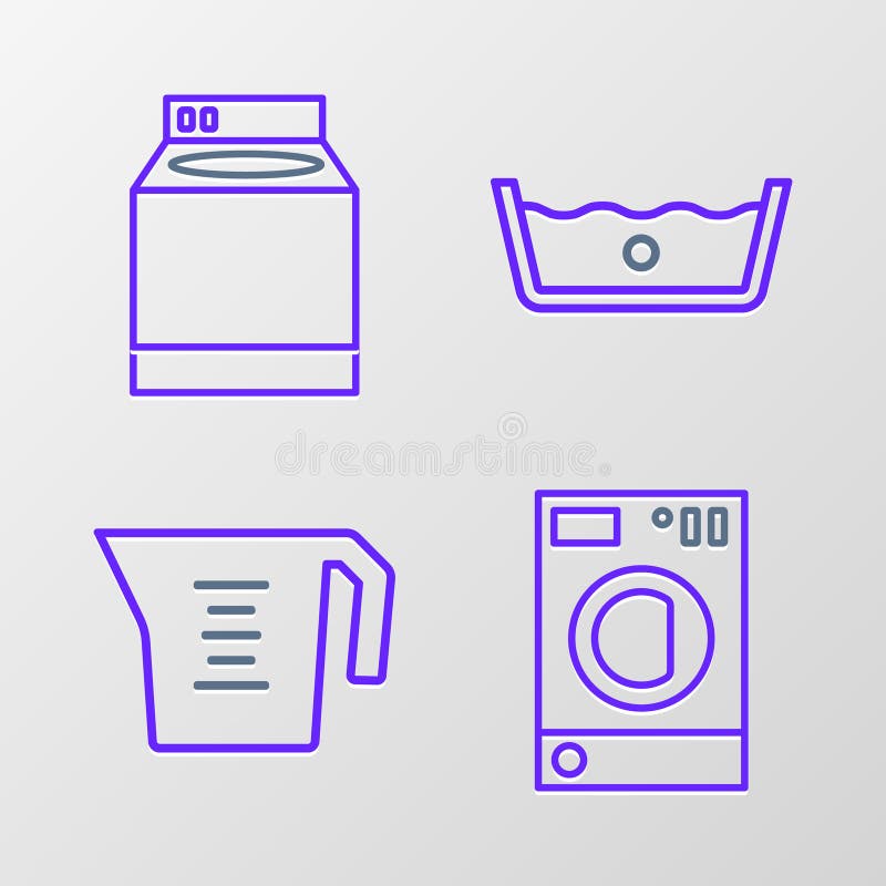 Set Line Washer, Measuring Cup, Temperature Wash and Icon. Vector Stock ...
