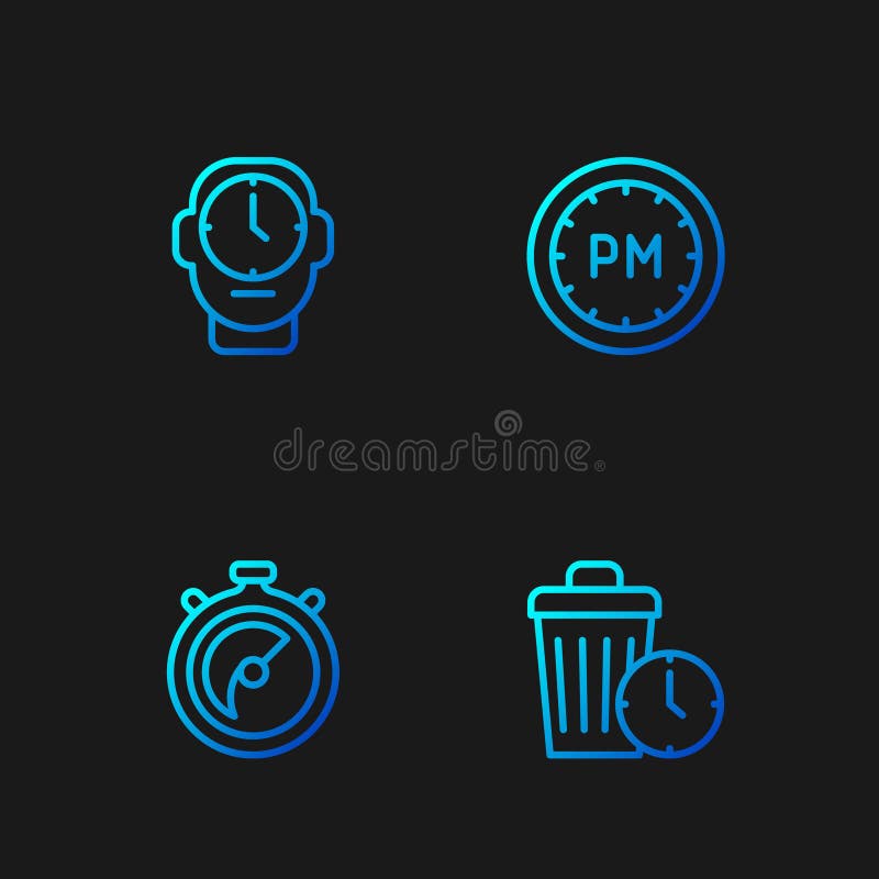Set Line Waste of Time, Stopwatch, Clock and Day. Gradient Color Icons ...