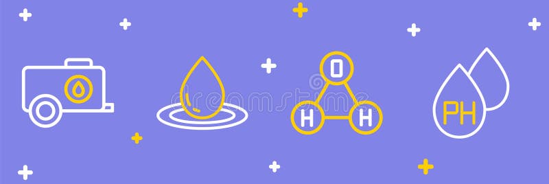 Set Line Water Drop, Chemical Formula Water H2O, and Mobile Tank Icon ...
