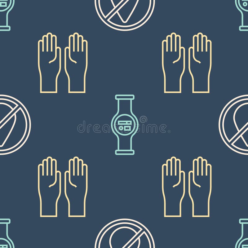 Set Line Water Drop Forbidden, Rubber Gloves and Water Meter on ...