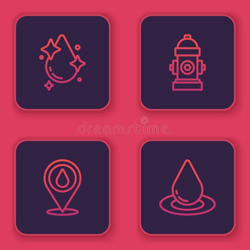 Set Line Water Drop, with Location, Fire Hydrant and . Blue Square ...
