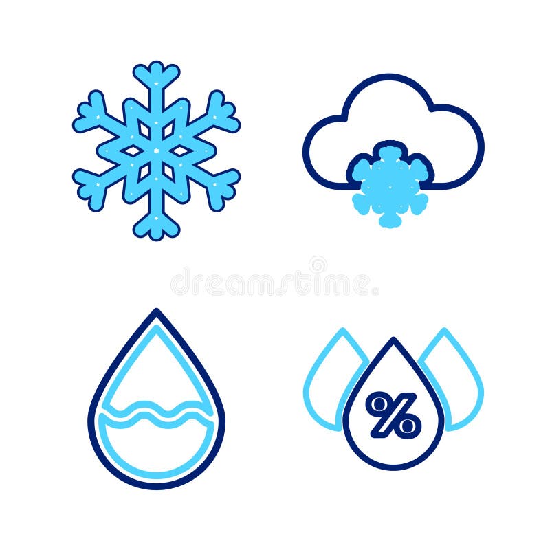 Set Line Water Drop Percentage, Cloud with Snow and Snowflake Icon ...