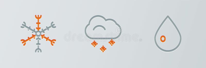 Set Line Water Drop, Snowflake and Cloud with Snow Icon. Vector Stock ...