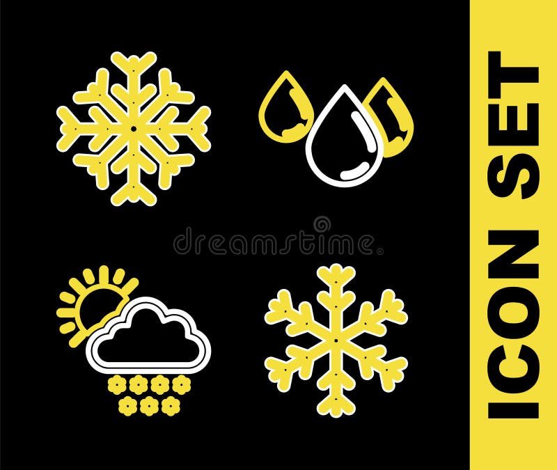 Set Line Water Drop, Snowflake, Cloud with Snow and Sun and Icon ...