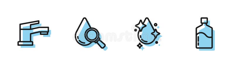 Set Line Water Drop, Tap, Drop and Magnifying Glass and Big Bottle with ...
