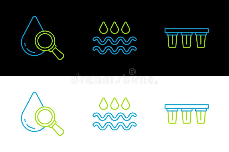 Set Line Water Filter, Drop and Magnifying Glass and Wave with Water ...
