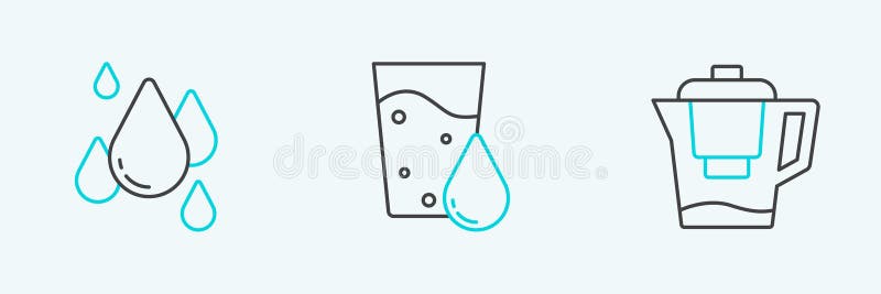 Set Line Water Jug with a Filter, Drop and Glass Water Icon. Vector ...