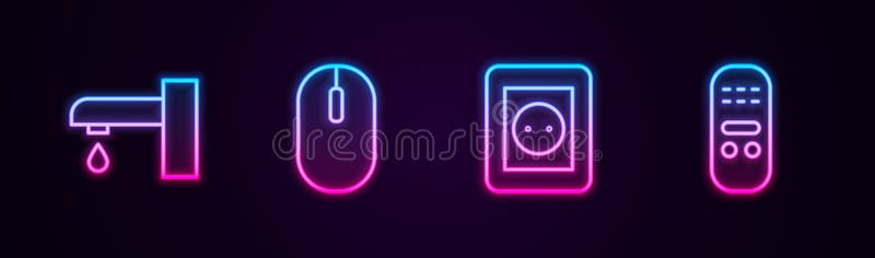 Set Line Water Tap, Computer Mouse, Electrical Outlet and Remote ...