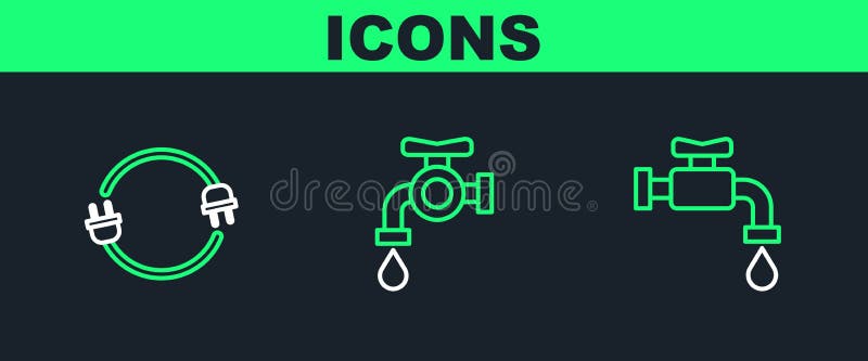 Set Line Water Tap, Electric Plug and Icon. Vector Stock Illustration ...