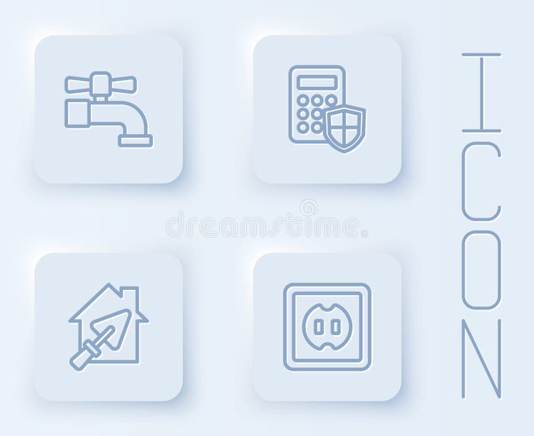 Set Line Water Tap, Security Keypad Access Panel, House with Trowel and ...