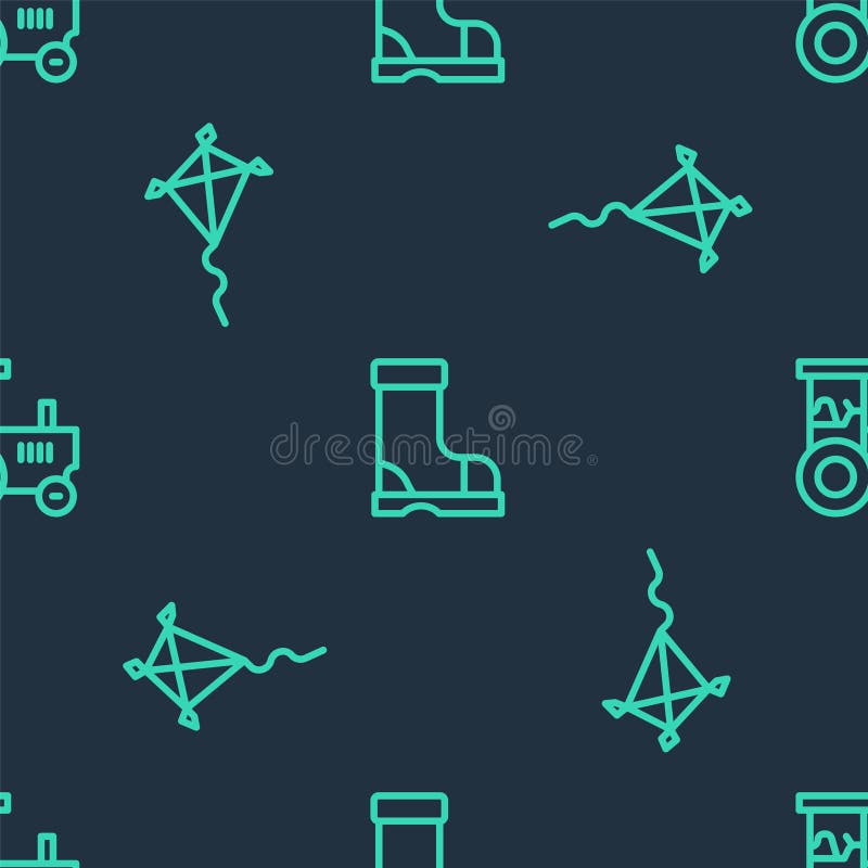 Set Line Waterproof Rubber Boot, Kite and Tractor on Seamless Pattern ...