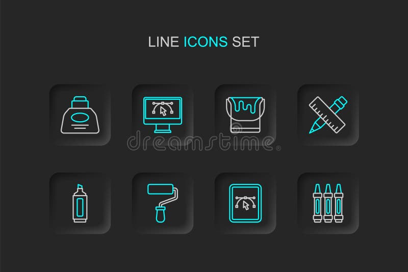 Set Line Wax Crayons for Drawing, Computer with Design Program, Paint ...