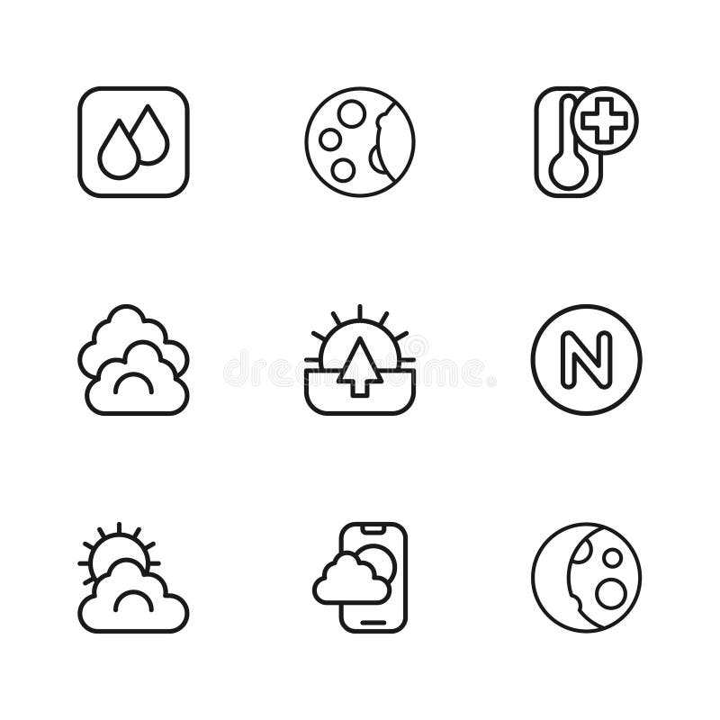 Set Line Weather Forecast App, Compass North, Moon Phases, Sunrise ...