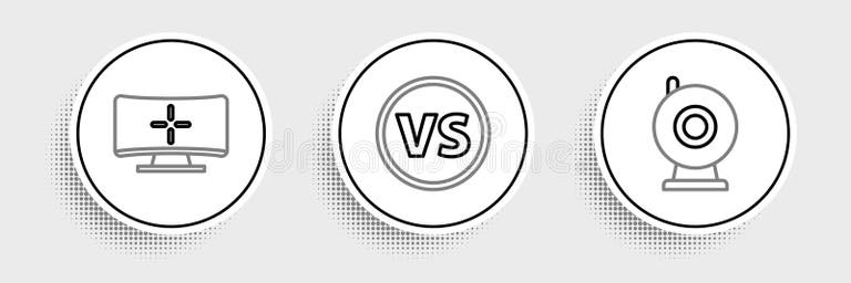 Set Line Web Camera, Computer Monitor and VS Versus Battle Icon. Vector ...