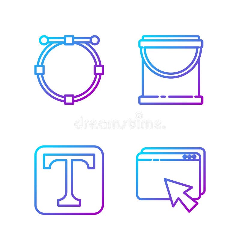 Set Line Web Design and Development, Text, Circle with Bezier Curve and ...