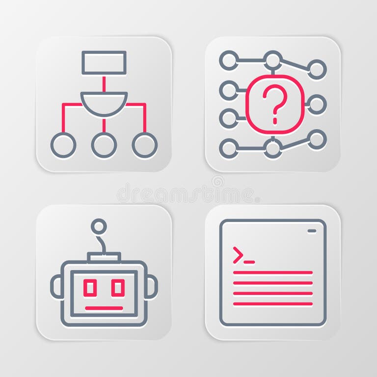 Set Line Web Developer Programming Code, Artificial Intelligence Robot, Neural Network and ...