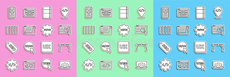 Set Line Web Development, Bezier Curve, UI or UX Design, Sketchbook Album, Color Palette Guide ...