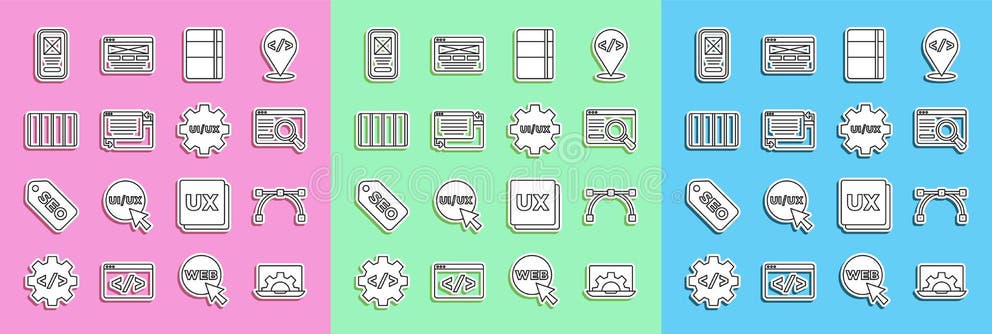 Set Line Web Development, Bezier Curve, UI or UX Design, Sketchbook Album, Color Palette Guide ...