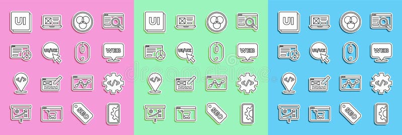 Set Line Web Development, Front End, and Graphic Design, RGB CMYK Color Mixing, UI UX, Website ...