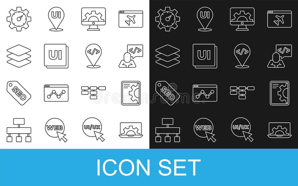 Set Line Web Development, Front End, UI or UX Design, Layers, Website ...
