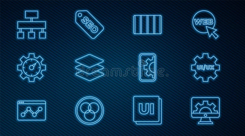 Set Line Web Development Ui Or Ux Design Color Palette Guide Layers Website Statistic Site