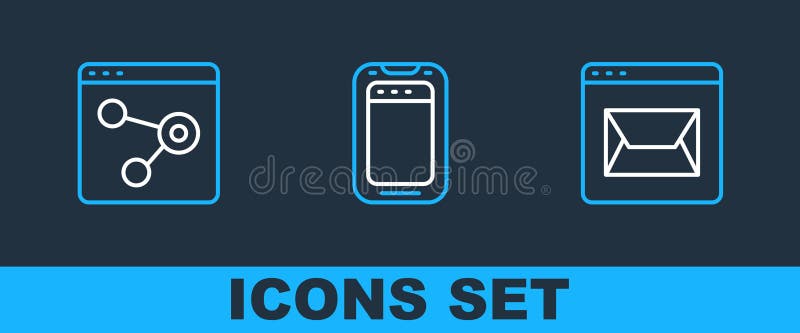 Set Line Website and Mail, Browser Window and Mobile Phone Icon. Vector ...