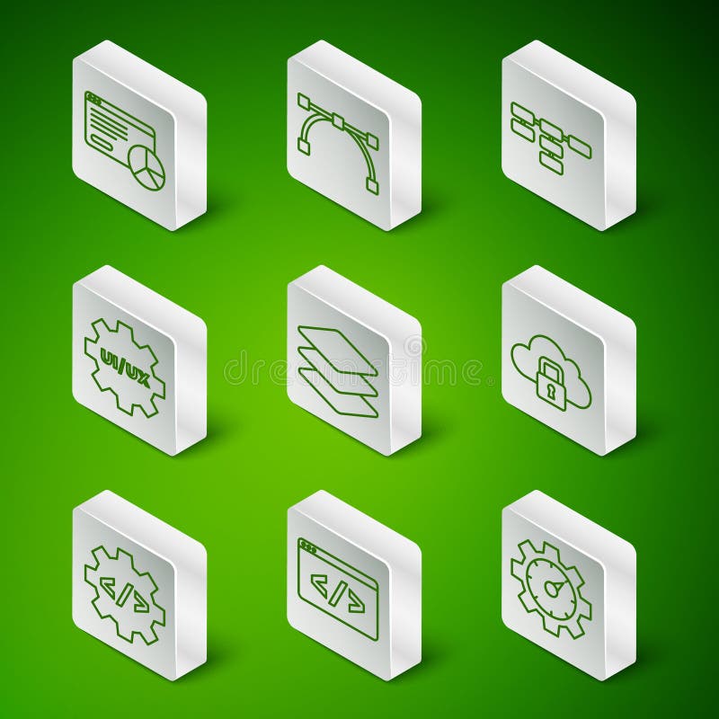 Set Line Website Statistic, Front End Development, Layers, UI or UX Design, Bezier Curve, and ...