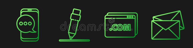 Set Line Website Template, Chat Messages Notification on Phone, Pencil ...